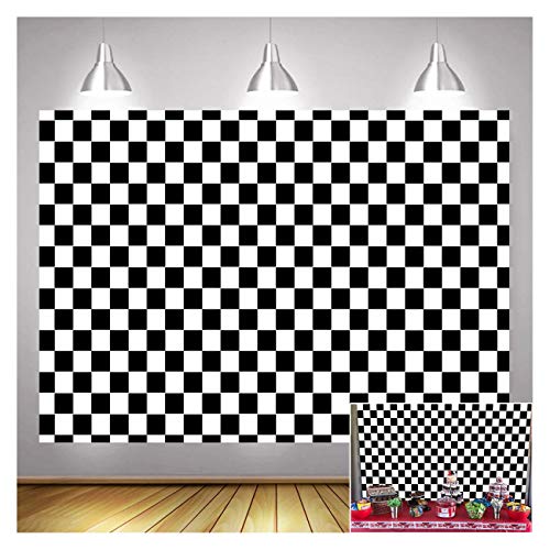 Black and WhiteRacing Checker Texture Grid Birthday Chess Board Theme Photography Backdrops 7X5ft Children Kids Birthday Party Supplies Newborn Baby Shower Banner Photo Background Booth Props Vinyl