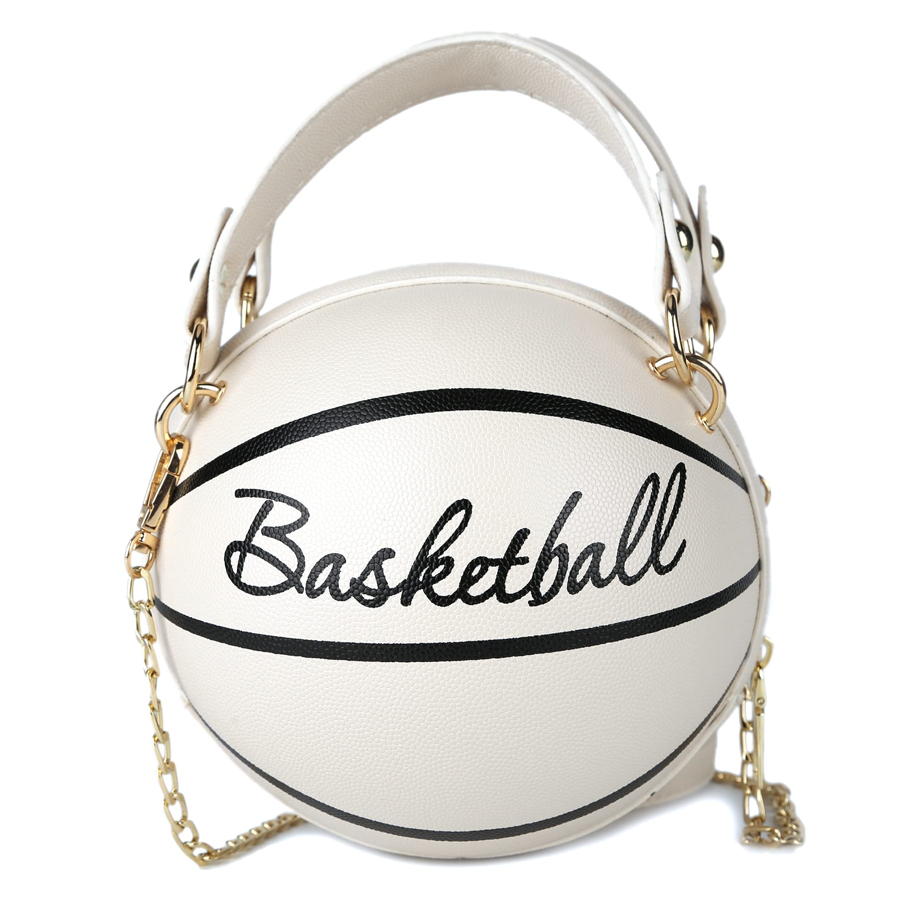 WLC Basketball Shape Purse,PU Spherical Shape Shoulder Bag for Women, White