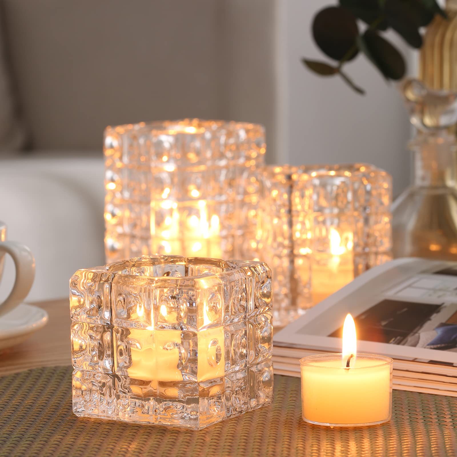 qinxiang 100 Pack Unscented Ivory Clear Cup Tea Light Candles for Dinner, Wedding, Party, Spa, Church, Home Decor Tealights