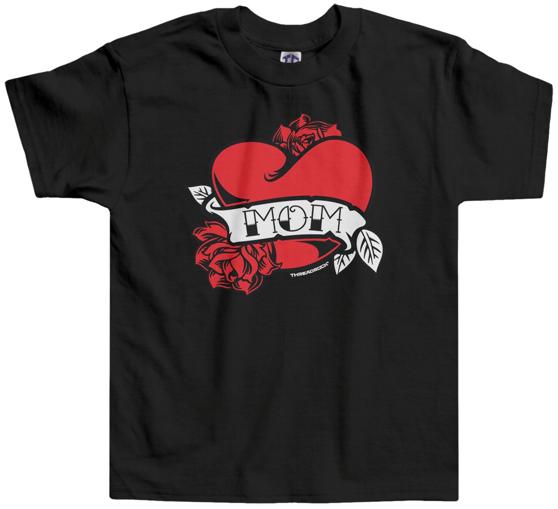 Threadrock Little Boys' Mom Heart Tattoo Toddler T-Shirt 4T Black