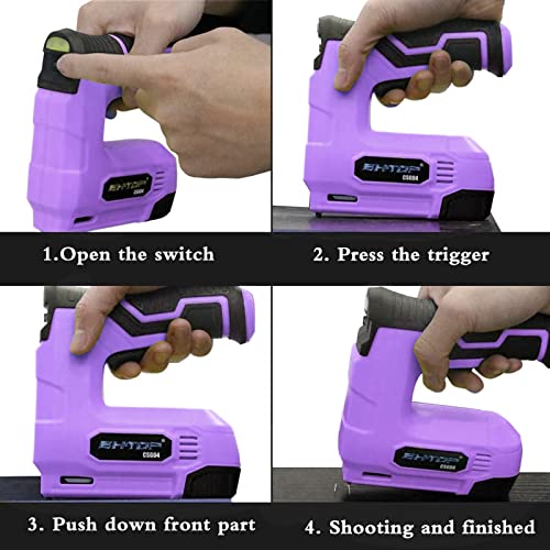 BHTOP Purple Cordless Staple Gun, 4V Power Brad Nailer/Staple Nailer,Electric Staple with Rechargeable USB Charger (Include 1500pcs Staples and 1500pcs Brad Nails)