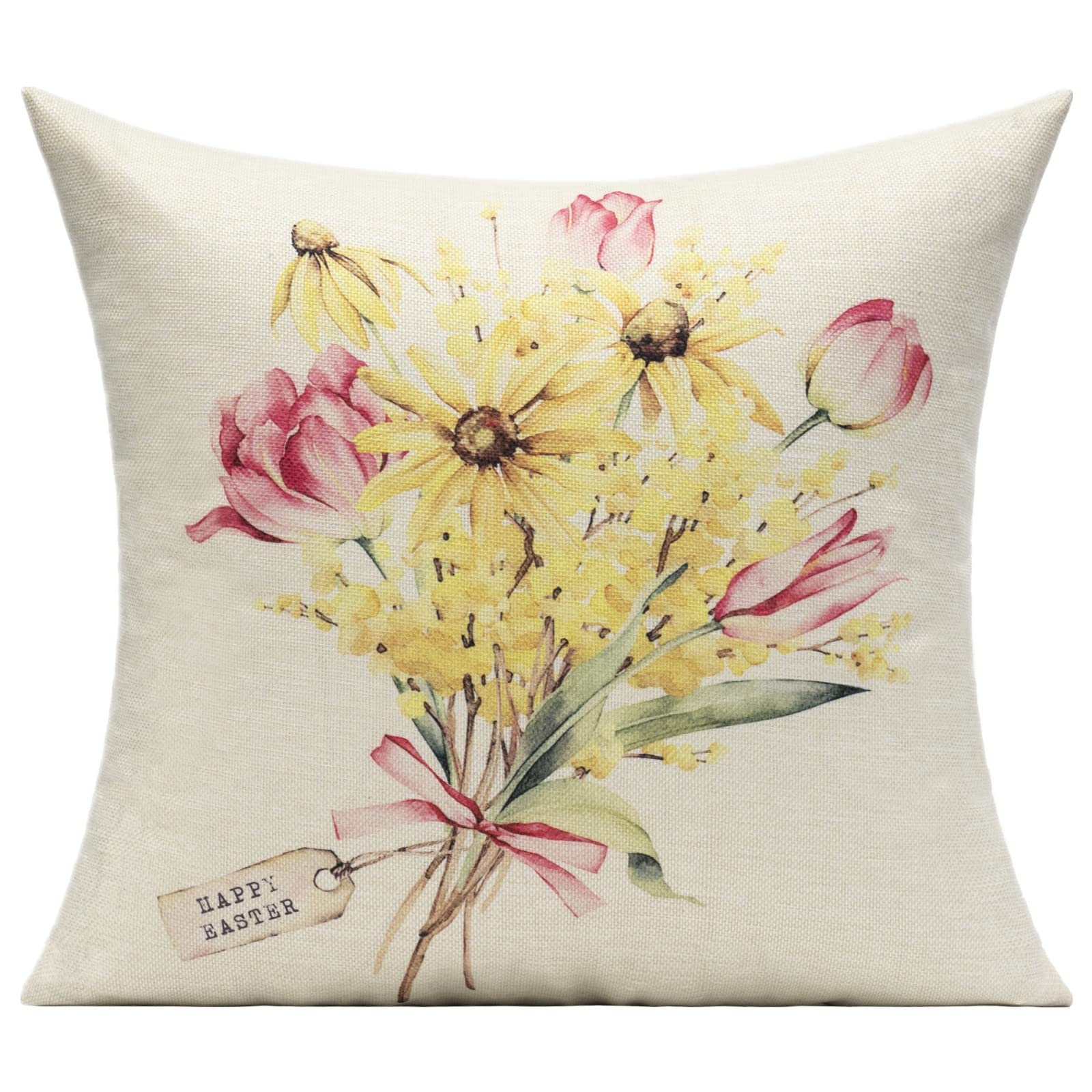 WOKANI Throw Pillow Covers 18x18 Set of 4 Easter Spring Bunny Rabbit Daisy Flowers Ladybug Decorative Cushion Cases Garden Home Décor for Patio Sofa Couch Chair Porch