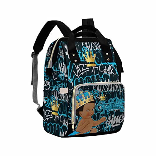 Artsadd Personalized Name Diaper Bag Backpack, Graffiti Crown Nappy Backpack Travel Shoulder Bag Customized Multifunction Baby Bags for Baby Shower Birthday