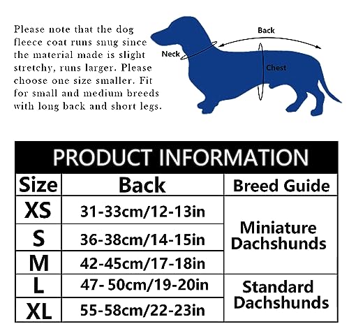 Dachshund Coats Sausage Dog Fleece Coat in Winter Miniature Dachshund Clothes with Hook and Loop Closure and high vis Reflective Trim Safety - Red - XS