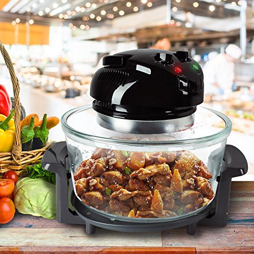 Nutrichef Convection Countertop Toaster Oven - Healthy Kitchen Glass Air Fryer Roaster Oven, Bake, Grill, Steam Broil, & Roast - Includes Glass Bowl, Broil Rack, & Toasting Rack - 18 Quart Capacity