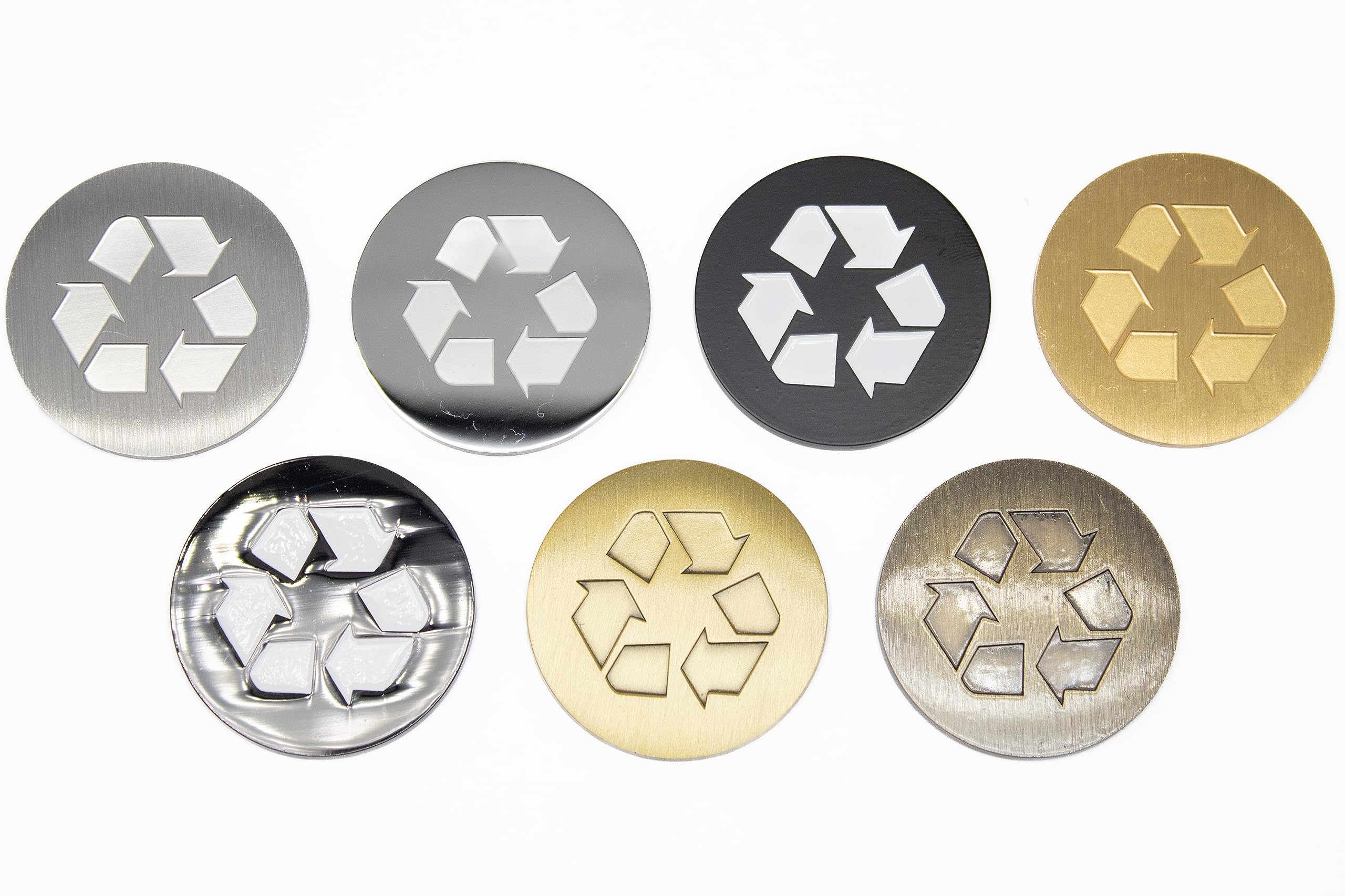 Concept Hardware Recycle Logo, Emblem, Medallion, Kitchen, Office, Cabinet Front, 1.5 inch, Stainless Steel, Brass, Matte Black (Antique Gold Black Infill)