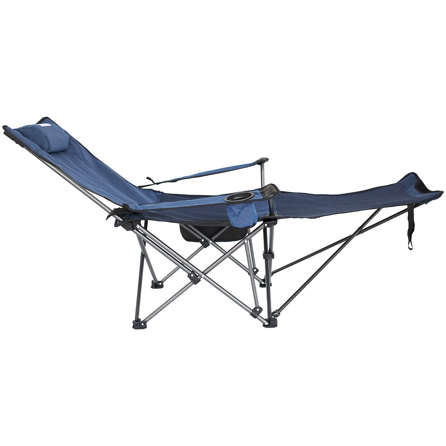 ANIGU Outdoor Folding Camp Chair with Footrest and Arms Reclining Oxford Fabric Lawn Chairs (Blue)