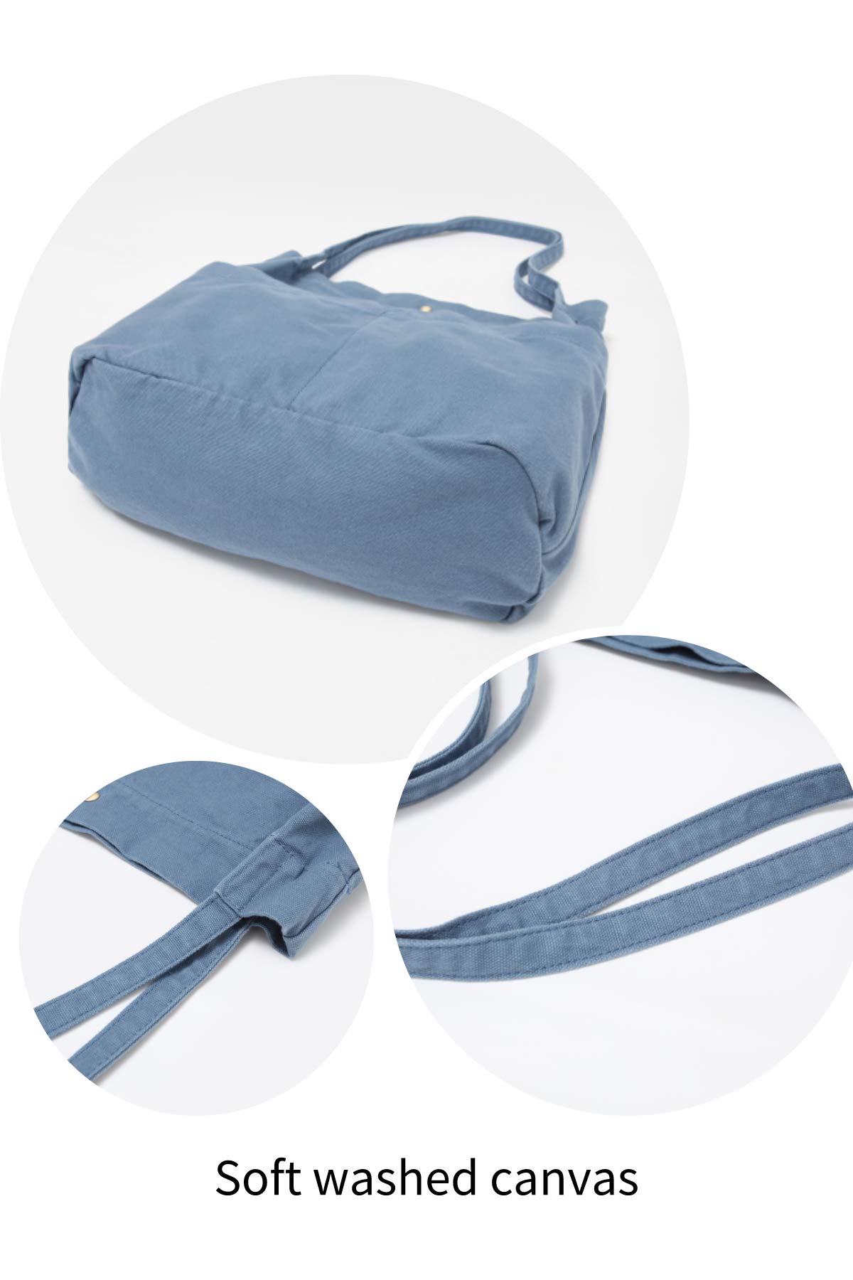 Jeelow Washed Canvas Market Tote Handbag Shoulder Bucket Bag Purse With Pockets For Men & Women