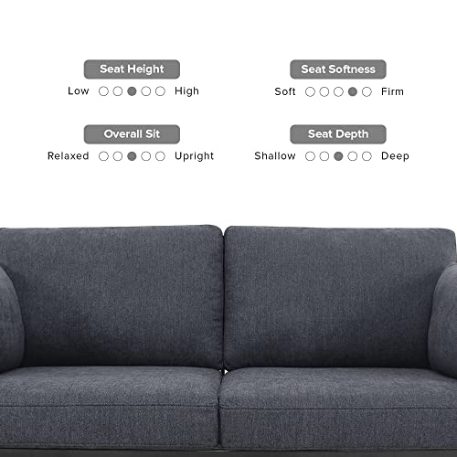 JULYFOX 59 in Wide Sofa Gray, Overstuffed Linen Fabric Couch Metal Frame 400 lbs Heavy Duty Tufted Loveseat Sofa for Small Spaces 2 Toss Pillows Included