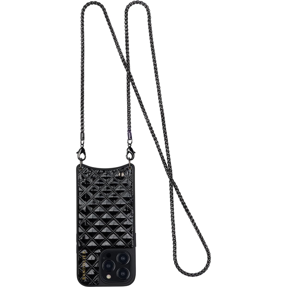 Bandolier Sheila Crossbody Phone Case and Wallet for iPhone 14 Pro - Pyramid Studded Creme Vegan Leather with Gold Detail