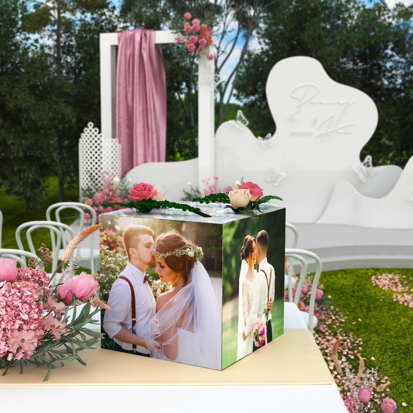 LATTYSY Card Box Holder, Elegant White Card Box for Weddings, Baby Shower, Birthday and Graduation Party Decorations