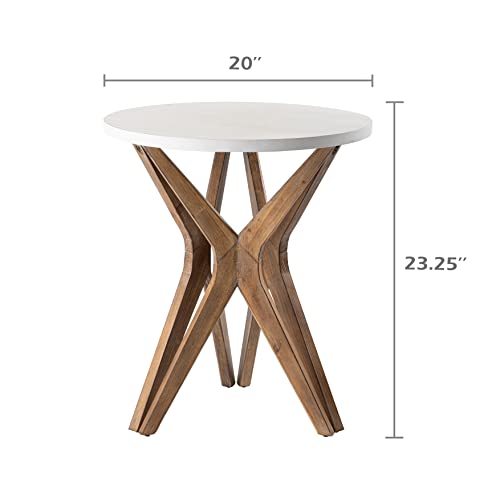 COZAYH Pedestal Farmhouse End Table, Distressed White Top with Tripod Base for Modern Farmhouse, Boho Decor, Round, 20D x 20W x 23.25H in