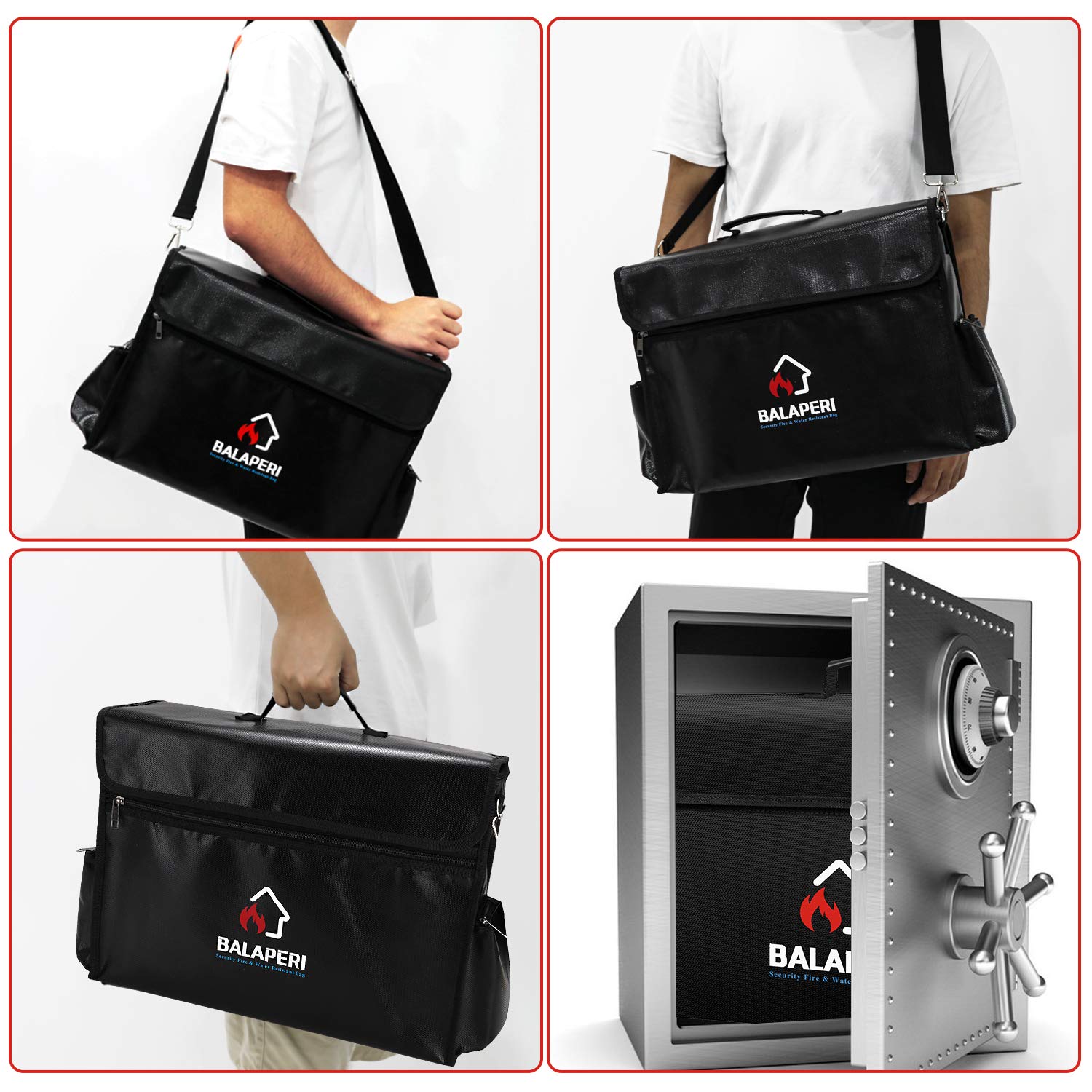 BALAPERI Extra Large Fireproof Document Bag with Money Bag, 17” x 12” x 5.8” File Organizer Bags, Fireproof Important Document Organizer with Shoulder Strap, Portable Filing Storage for Legal Files