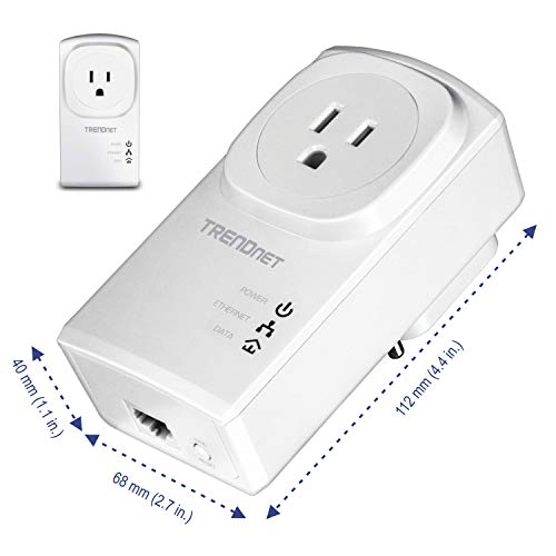 TRENDnet Powerline 500 AV Nano Adapter Kit with Built-in Outlet, Power Outlet Pass-Through, Includes 2 x TPL-407E Adapters, Plug & Play, Ideal for Smart TVs, Gaming, White, TPL-407E2K