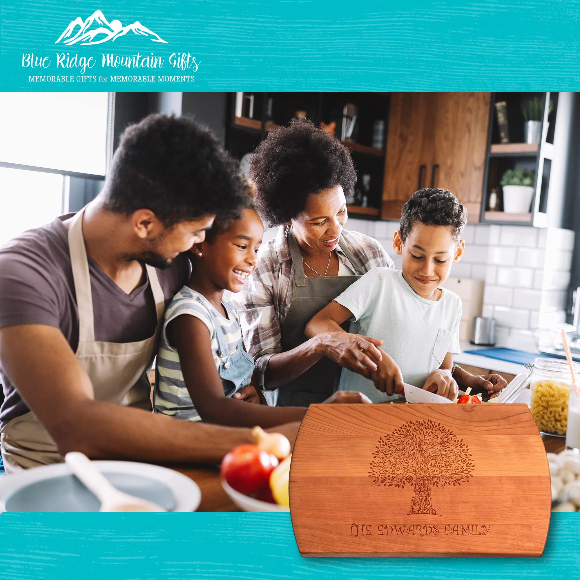 Blue Ridge Mountain Gifts Personalized Tree of Life Cutting Board - Custom Laser Engraved Wood Chopping Board- Great for Father's Day Wedding, Anniversary, Birthday, and more - 3 Wood Types & Sizes