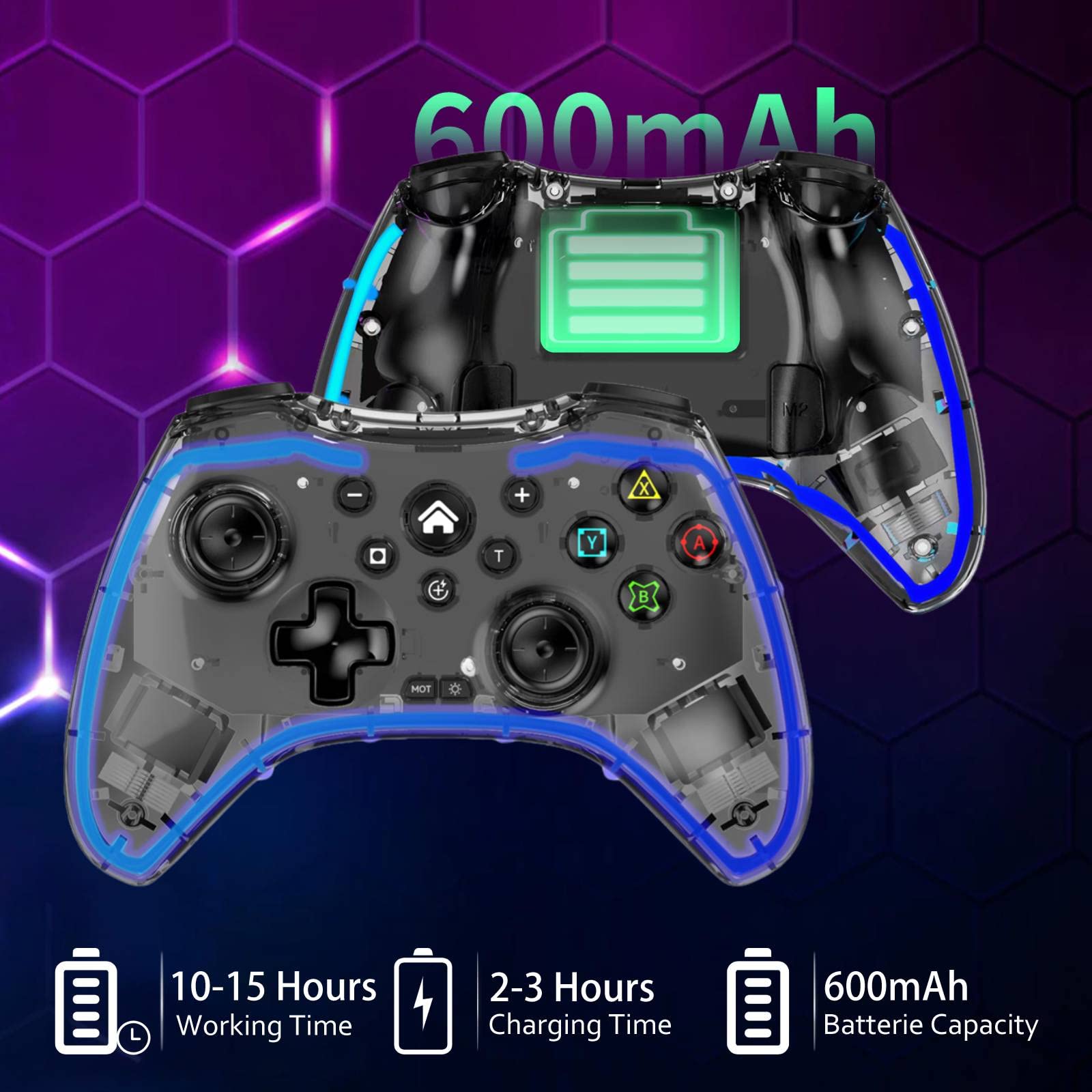 arVin Mobile Gaming Controller for iPhone/iPad/iOS/Android/Tablet/PC/PS5/PS4/PS3/Switch Transparent Bluetooth Gamepad Joystick with Phone Holder/Back Button/Turbo/RGB Light/Vibration/6-axis Gyro