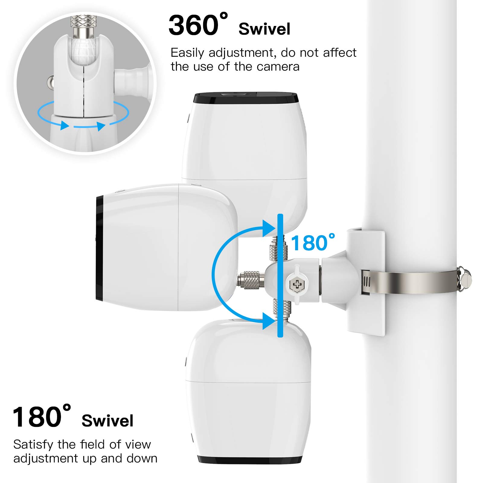 Universal Outdoor Camera Mount for Arlo Pro 5SS/Pro 4/Pro 3/Ultra 2/Essential XL,for eufyCam 2C/2C Pro and More 1/4ββ Camera, Fits 1.96-7.87ββ Pole No Drill(White, 2 Pack)