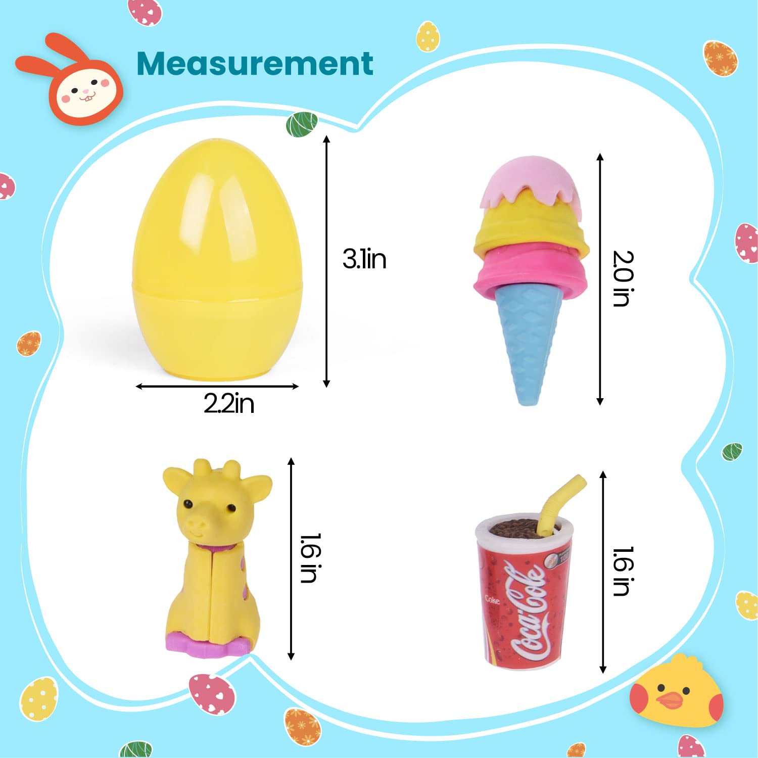 FUN LITTLE TOYS Erasers with Easter Eggs Cute Mini Animals Food Puzzle Erasers for Kids Bulk Fillers Inside Toys