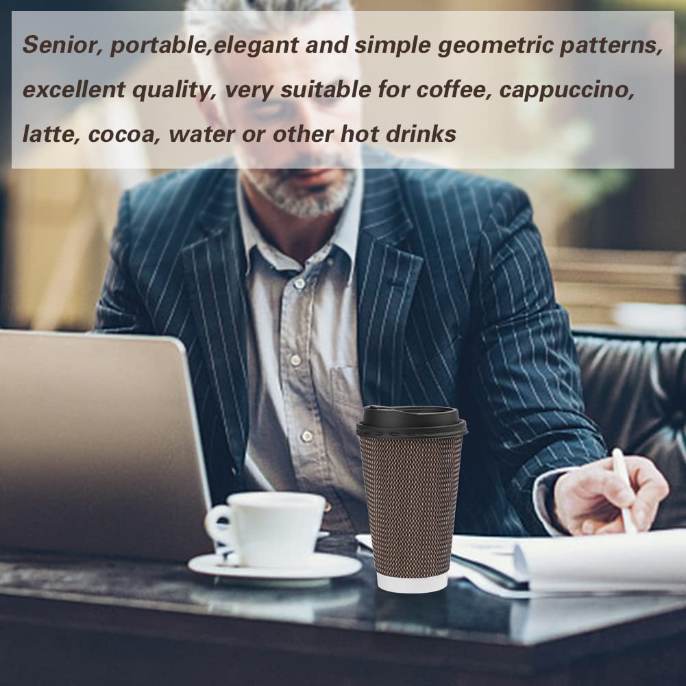 BALDCC 16 oz Disposable Coffee Cups with Lids,70 Set Wall Paper Cup, Three Layer Insulated Coffee Cups with Lids More Suitable for Hot Drinks Such as Coffee, Tea or Hot Chocolate