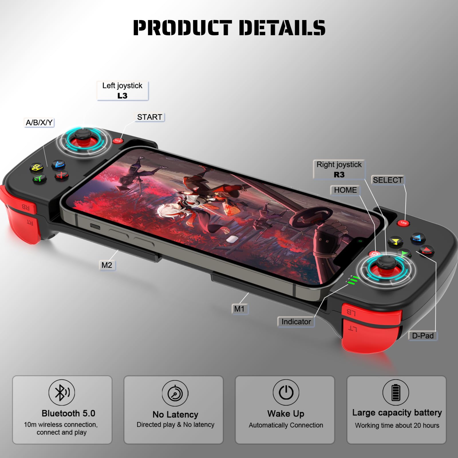 arVin Wireless Gaming Controller for iPhone Android PC Gamepad Joystick for iOS iPhone 15/14/13, iPad, Samsung Galaxy S23/S22/S21, Google Pixel, One Plus, Tablet, Call of Duty Mobile -with Back Button