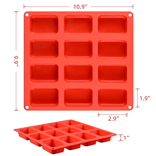 CAKETIME Silicone Mini Loaf pan, Mini Bread Pan Brownie Pan, 12 Cavities Nonstick Food Grade for Baking Mini Bread, Brownie, Cornbread, Cheesecake & Chocolate (1 Pack)