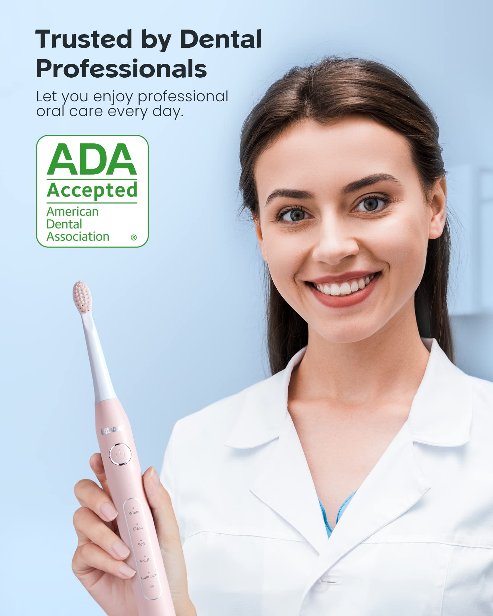 Bitvae Sonic Electric Toothbrush Electronic Toothbrush for Adults with 8 &4 Brush Heads, Travel Rechargeable Power Toothrush for 30 Days Using, Ultrasonic Toothbrush with 5 Modes and Timer (Pink)