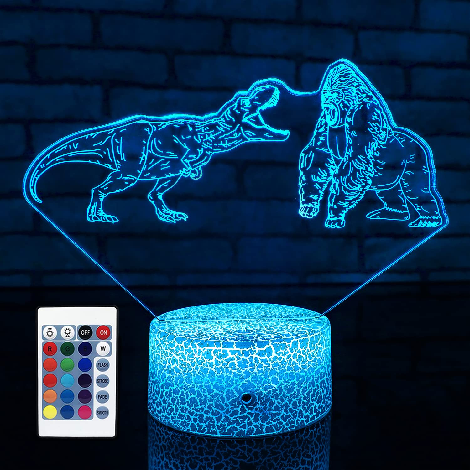 Dinosaur 3D Night Light for Kids Room LED Décor Lamp with Remote & Smart Touch 7 Colors + 16 Colors Changing Dimmable Dinosaur Toys 3 4 5 6 7 8 9 Year Old Boy or Girl Gifts