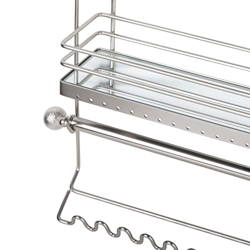 Home Details Wall Mounted Jewelry Organizer | Dimensions: 14.6"x 3.9"x 15.6" | 2 Tier Mirror | Home Organization | Great for Bracelets | Necklaces | Earrings | Mirror Based Shelf | Satin Finish