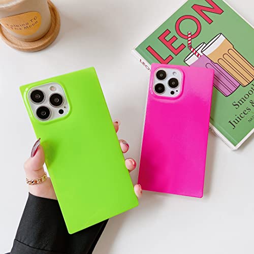 COCOMII Square Case Compatible with iPhone 13 Pro - Slim, Glossy, Solid Color, Electrifying Neons, Easy to Hold, Anti-Scratch, Shockproof (Neon Pink)