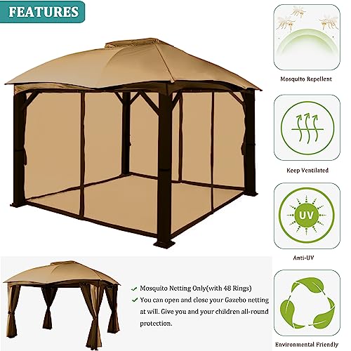 DURCOVER Gazebo Mosquito Netting 10x12ft, Replacement Universal Gazebo Netting with Zippers for Outdoor Garden Patio Gazebo 4-Panel Screen Sidewalls, Brown (Mosquito Net Only)