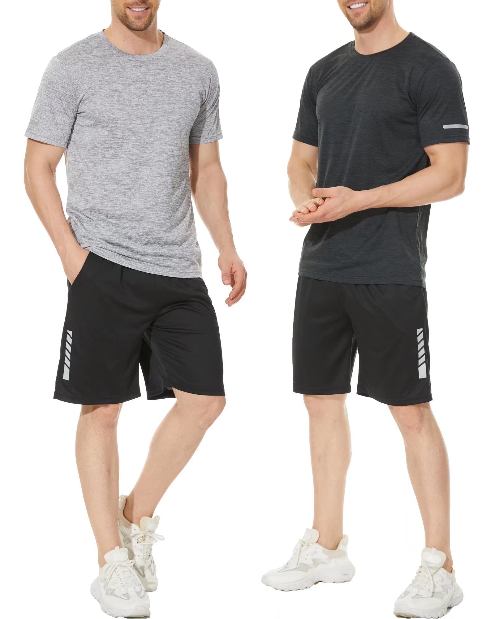 BIYLACLESEN Mens Workout Exercise Shirts Lightweight Quick Dry Running Shirts Crew neck Gym Athletic Shirts for Men Black