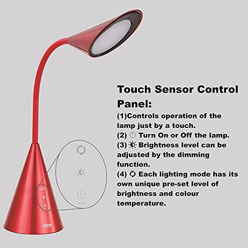 Anivia LED Desk Lamp for Bedroom, Table Lamp for Living Room for Reading & Working, Lamp with 4 Lighting Modes, Touch Lamp with Sensitive Control, Eye-Caring Office/Bedside Lamp (Red)