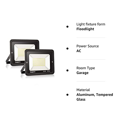 bapro LED Outdoor Floodlight,Super Bright LED Floodlight, Garden Lights Cold White(6000K), IP65 Waterproof Outdoor Security Light Wall Light Perfect for Garden,Garage,Forecourt (2pack, 50W)