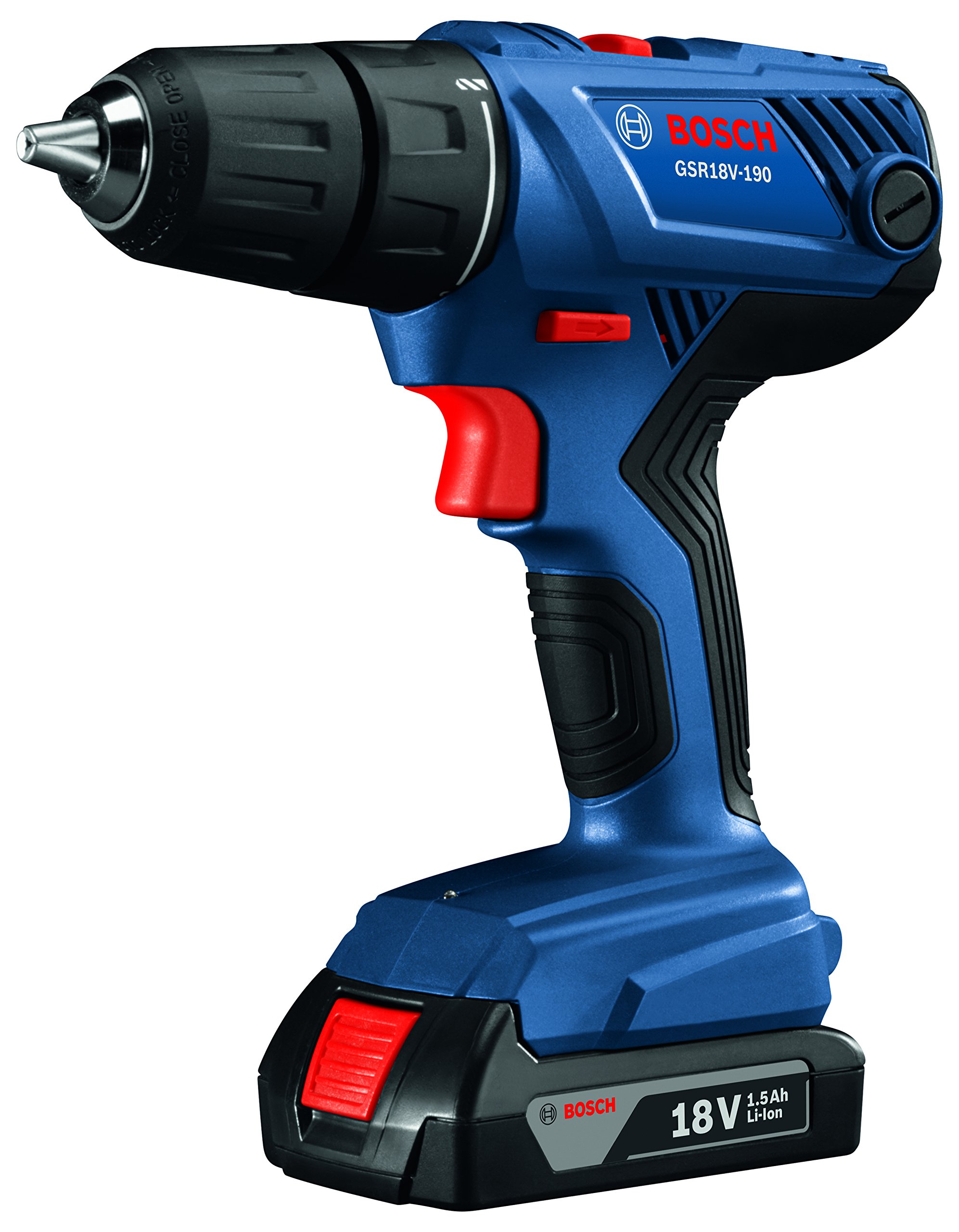 Bosch 18V Compact 1/2" Drill/Driver Kit with (2) 1.5 Ah Slim Pack Batteries GSR18V-190B22 & 65-Piece Drilling and Driving Mixed Set MS4065