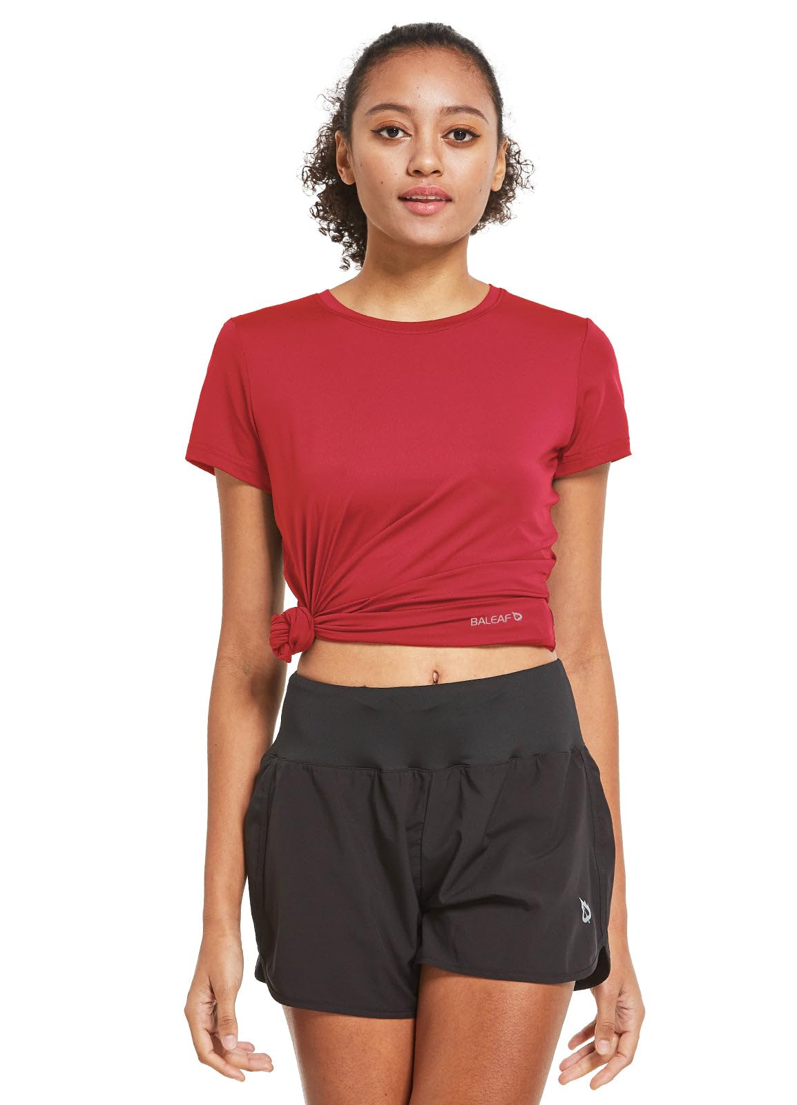 BALEAF Women's Short Sleeve Running Workout Shirts Athletic Tops Lightweight Quick Dry Training Yoga Crewneck Red L