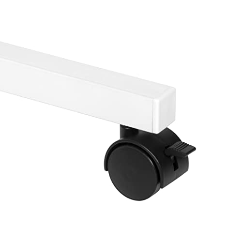 East Bank Designs Adjustable Height Rolling Table, White with Wood Grain Laminate Top