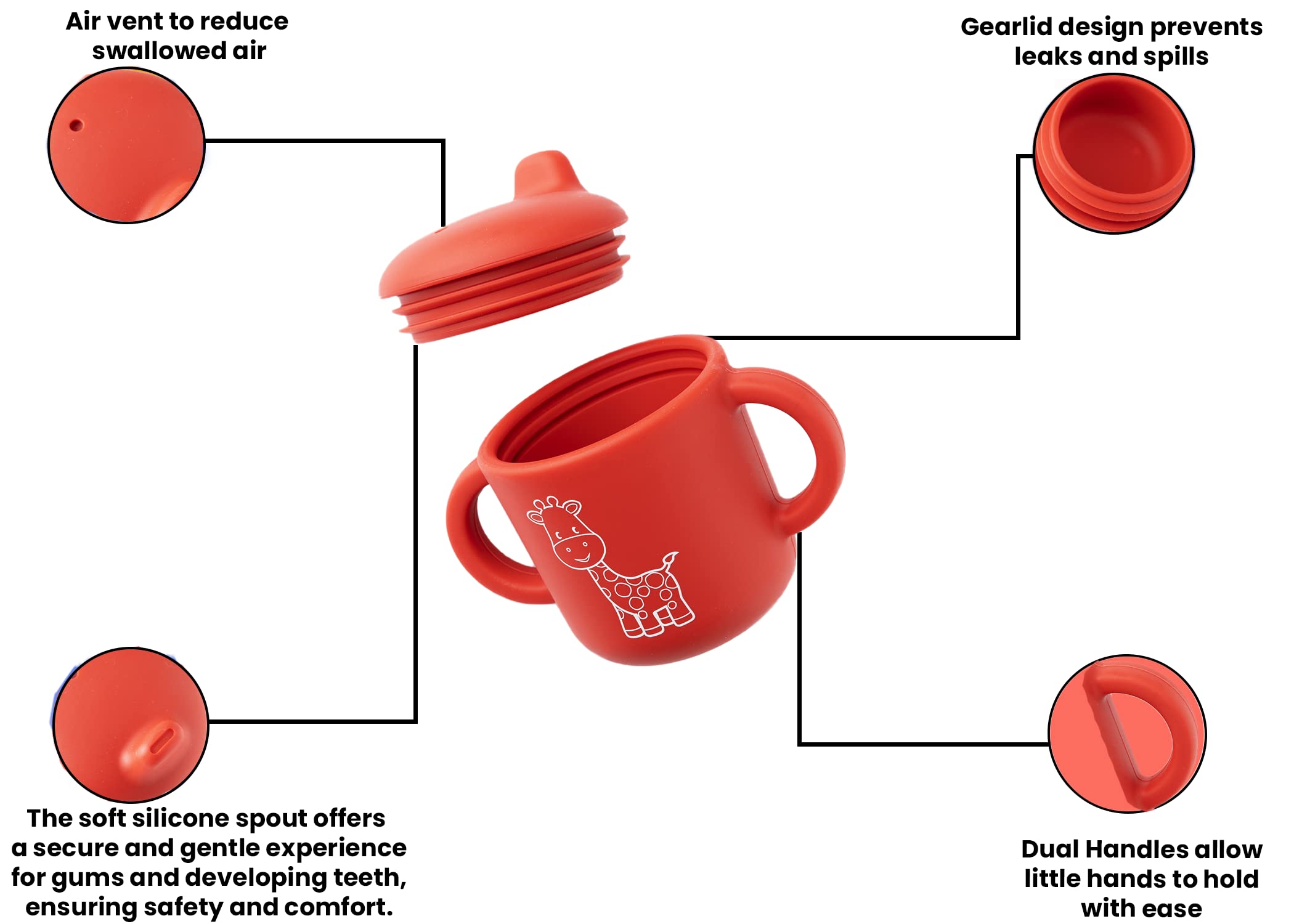 BAYBEE Silicone Sippy Cup with Handles & Spout Lid | Toddler Training & Transition Cup | Kids Feeding Straw Cup | No Spill Leak Proof Cups for Baby Infant Child | 5 Oz | 6 Months +