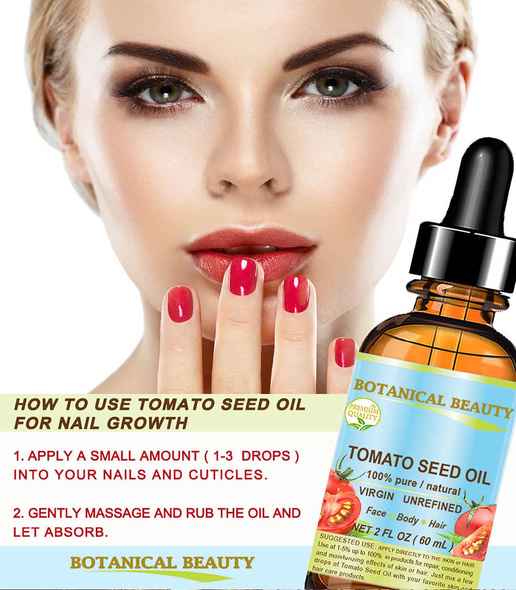 TOMATO SEED OIL 100% Pure Natural Virgin Unrefined Cold-pressed Carrier Oil 0.5 Fl oz 15 ml For Face, Skin, Body, Hair, Lip, Nails. Rich in Vitamin E, Lycopene by Botanical Beauty