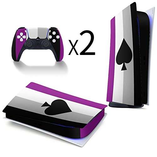 Asexual Flag with Heart Full Protective Skin Cover Design Wrap Decal Sticker Compatible with PS5 Digital Edition Console and Controller