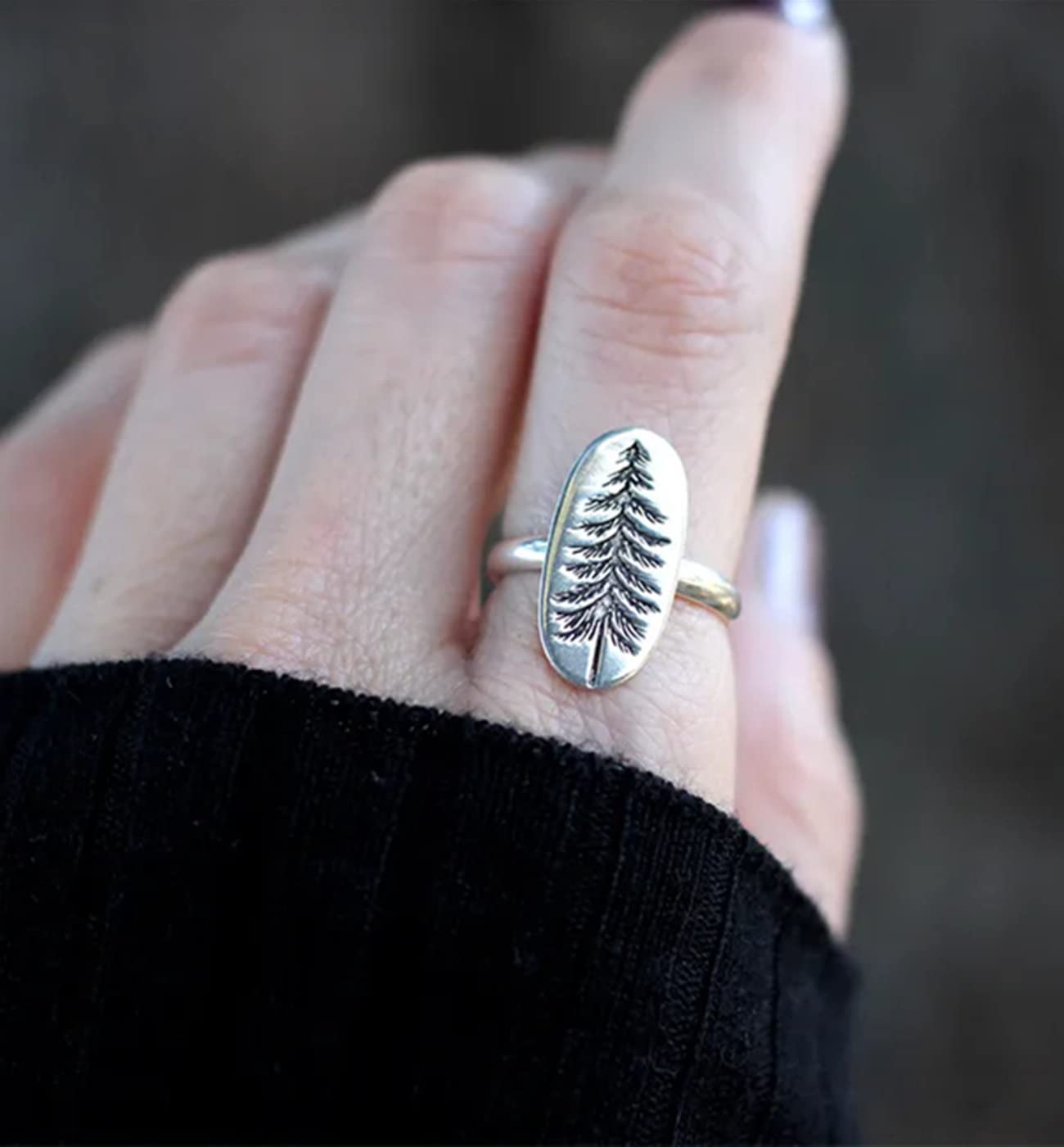 belovejewel Pine Tree Ring 925 Sterling Silver - Gift for Valentine Day Wedding Hiking Nature Ring, Size 10