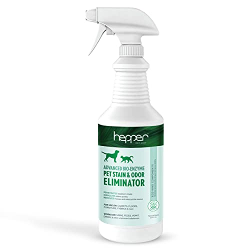 Hepper Advanced Bio-Enzyme Pet Stain & Odor Eliminator Spray - Smell, Stain & Urine Remover for Cats, Dogs & Other Animals - 32oz Spray Safe for the Home - For Use on Couches, Carpets, Litter Boxes, Beds, etc.