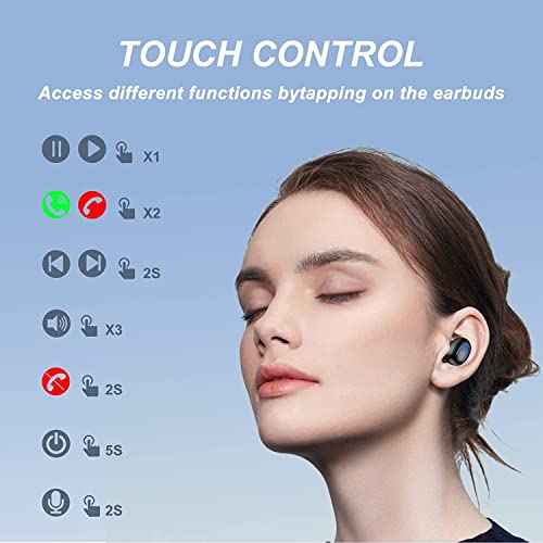 EQQO Wireless Earbuds,Bluetooth 5.1 Headset, IPX5 Waterproof in Ear Touch Earplug, Headset Lasting for 8 Hours, with Built-in Microphone Phone/Android/iOS, Black