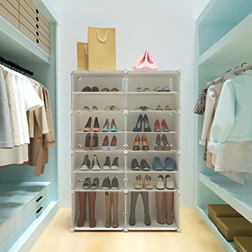 HOMICKER Shoe Rack Organizer, 32 Pair Shoe Storage Cabinet with Door Expandable Plastic Shoe Shelves for Closet,Entryway,Hallway,Bedroom