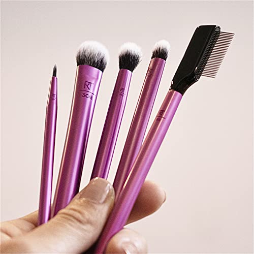 Real Techniques Cruelty Free Enhanced Eye Set, Eyeshadow and Brow Brushes, Purple, 6 Piece Makeup Brush Kit