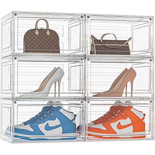 HOMIDEC Shoe Storage, 6 Pack Shoe Organizer, Shoe Boxes Clear Plastic Stackable, Closet Organizers and Storage for Display Sneakers, Heels, Purse, Collectibles, Makeup