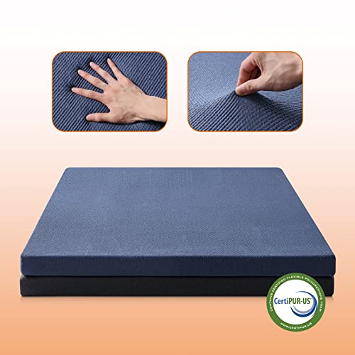 Erdoru 2 Inch Memory Foam Mattress Topper with Removable and Washable Cover, Pressure-Relieving Layers/CertiPUR-US Certified, 2" Comfort Topper(Blue, Queen)