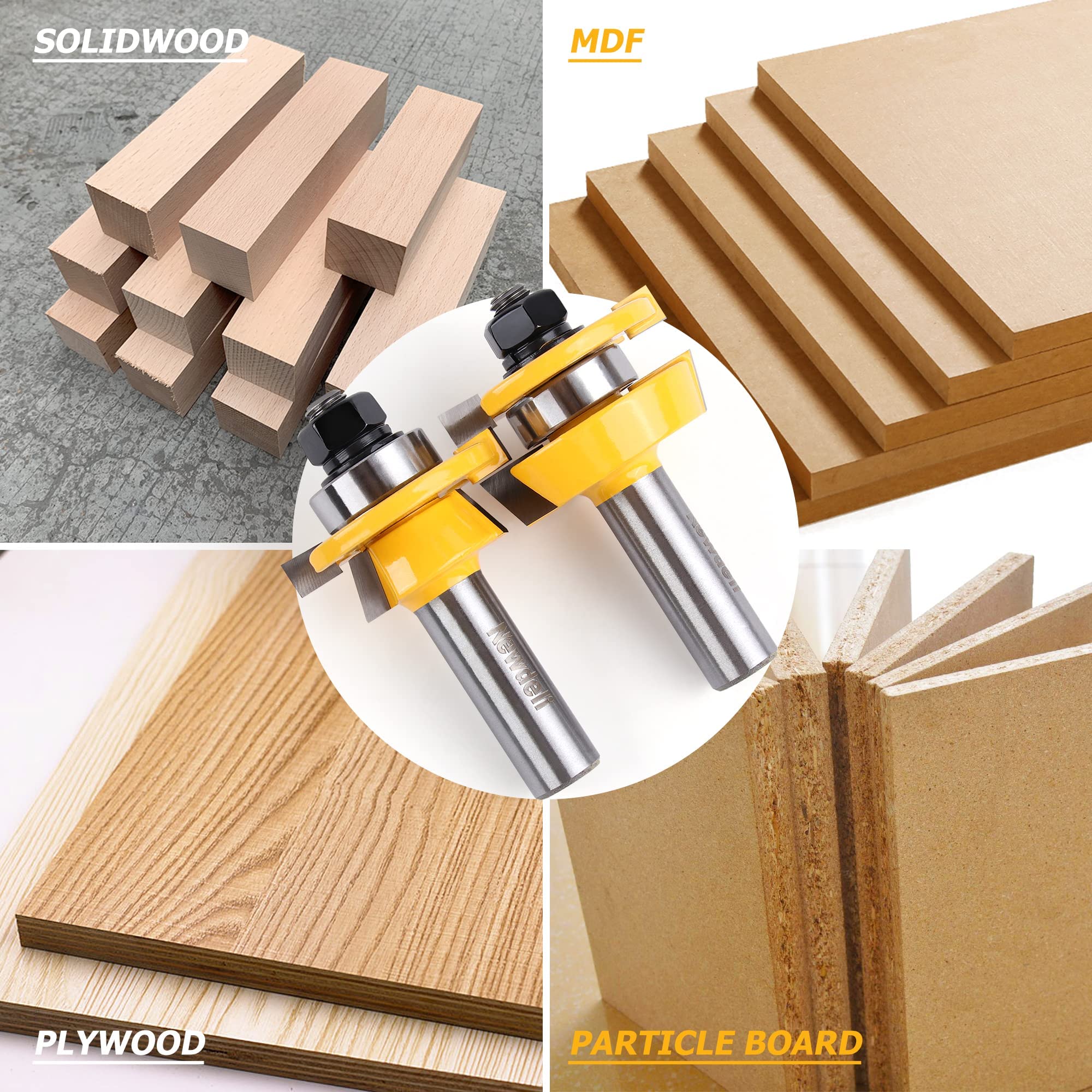 Shaker Rail and Stile Router Bits, Newdeli 1/2 Inch Shank Tongue and Groove Router Bit, Professional Carbide Milling Cutters for Woodworking for Cabinet Doors