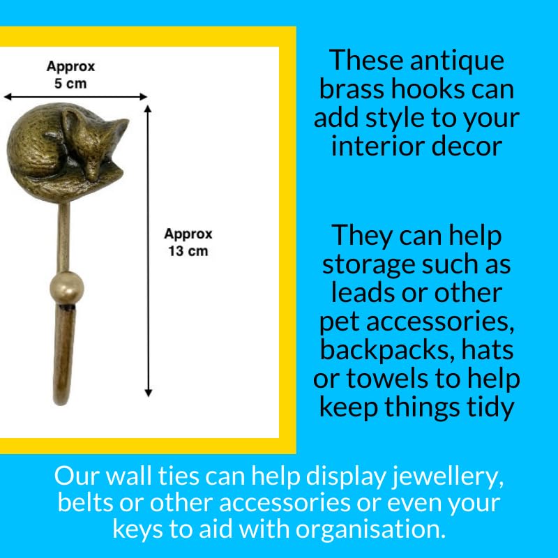 Knobs By Blossom Vintage Antique Brass Iron Wall Hooks Tie Backs Bronze Handmade Metal Animal Hook (8. Sleeping Fox), TFVSAH
