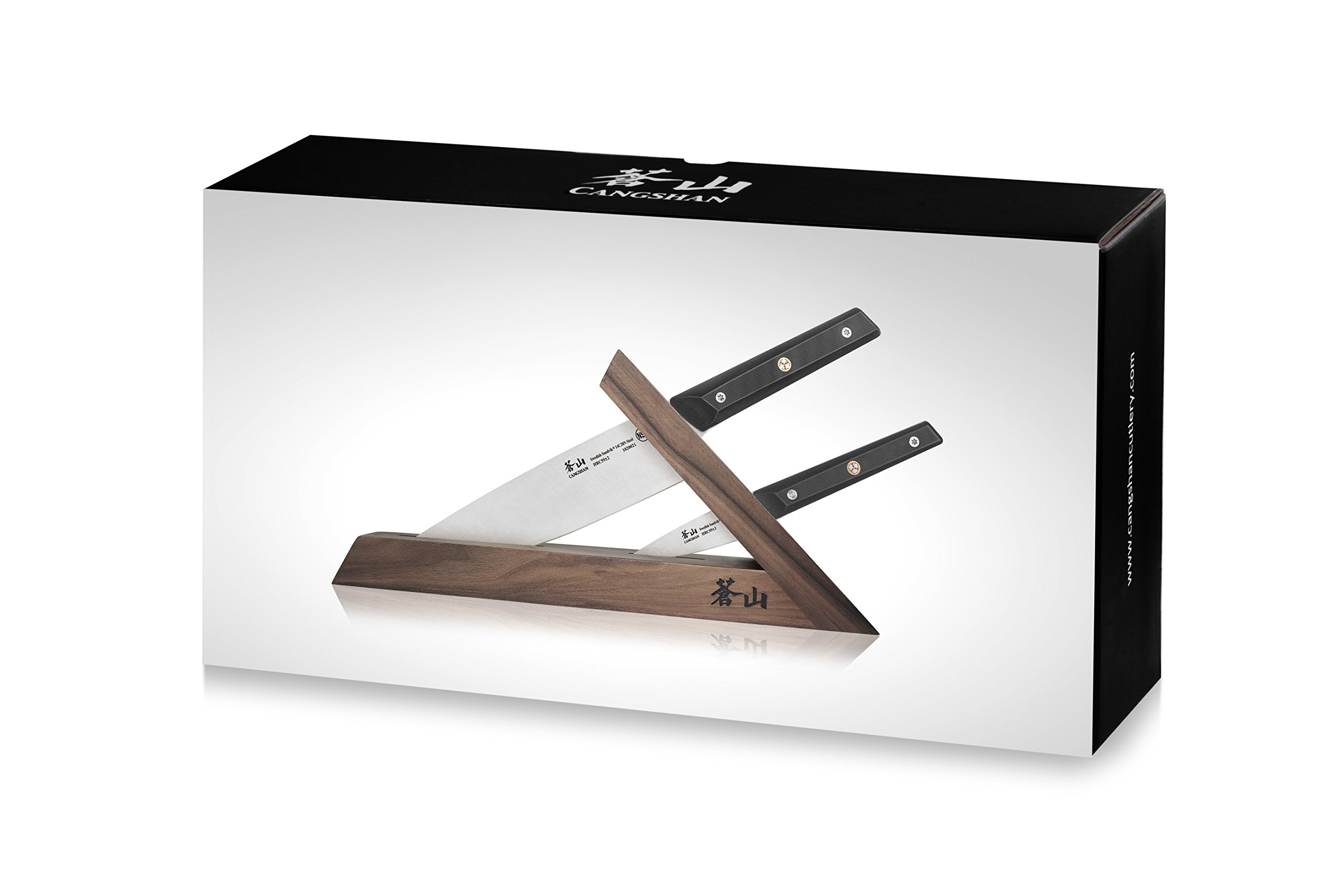 Cangshan TG Series 1021325 Swedish 14C28N Steel 3-Piece TAI Knife Block Set, Walnut