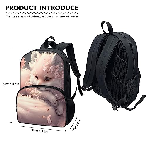 DMOYALA Fox Love Backpack for Girls Boys for School Cute Fox Baby Blossom Pink Backpacks with Water Bottle Pocket 17 inch Canvas Lightweight